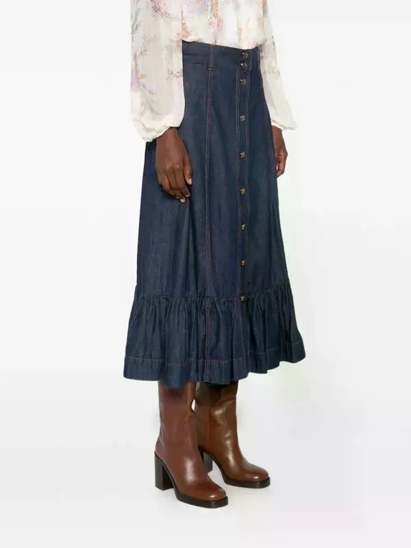 Zimmermann Aster Ruffled Denim Maxi Skirt