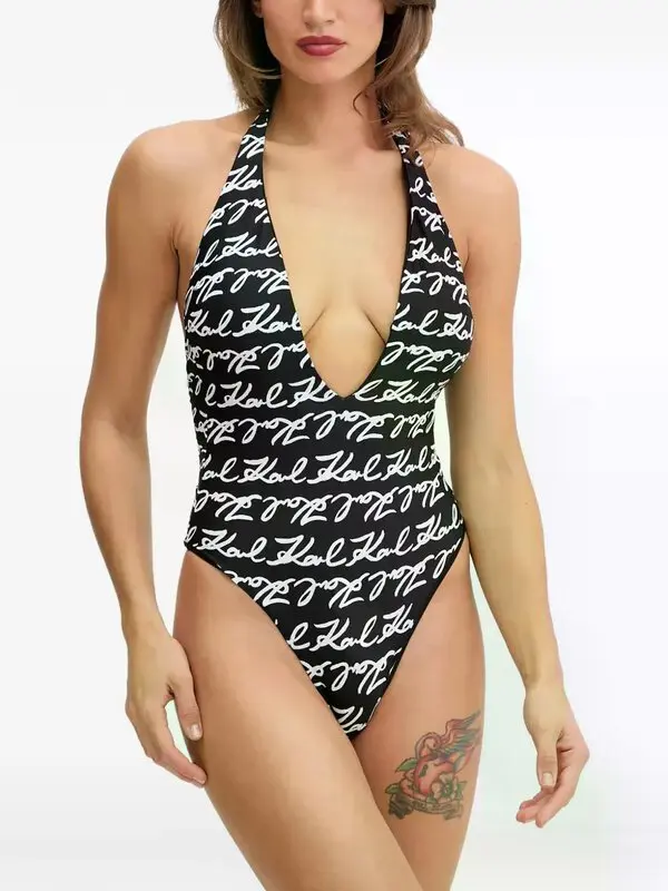Karl Lagerfeld All-over Print V-neck Swimsuit