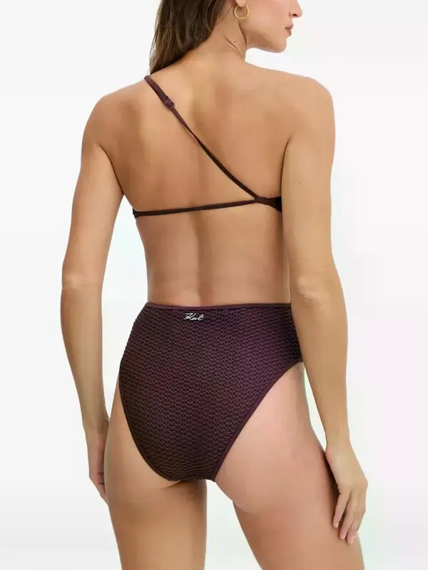 Karl Lagerfeld Crochet-knit Cut-out One-shoulder Swimsuit - Brown
