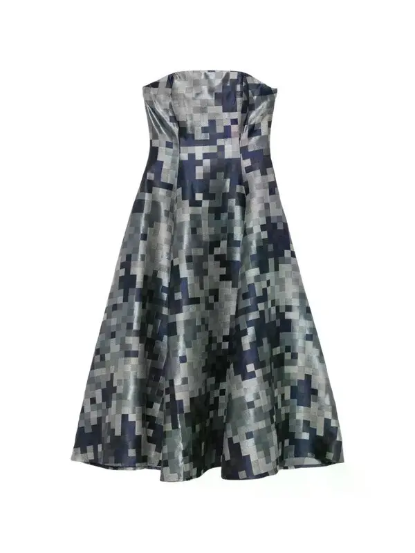LEEN MOUGRHABI Amira Strapless Pixel-print Midi Dress - Blue