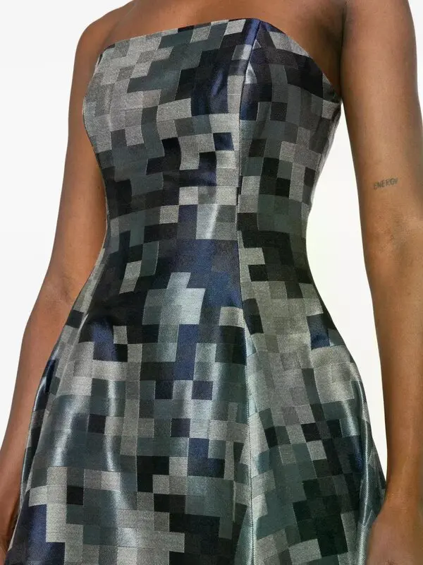 LEEN MOUGRHABI Amira Strapless Pixel-print Midi Dress