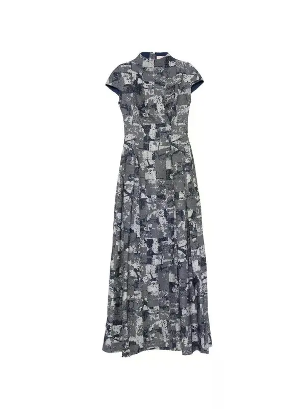 LEEN MOUGRHABI Rania Abstract-print Cap-sleeve Maxi Dress - Grey