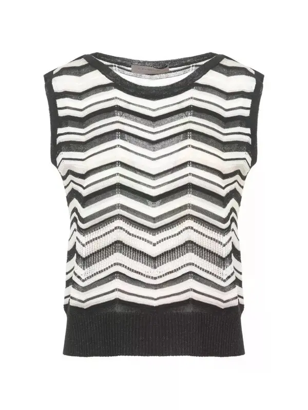 D.exterior Sleeveless Chevron Knit Top With Metallic Threading - Black