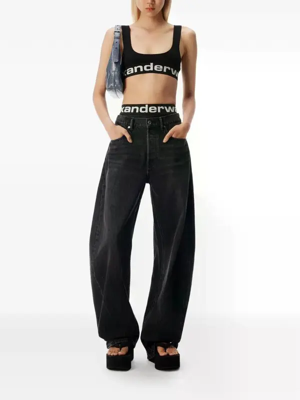 Alexander Wang Loose-fit Jeans With Logo Waistband - Grey