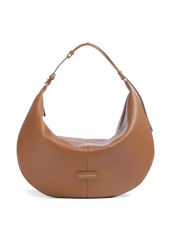 Armani Exchange Logo Plaque Crescent Tote Bag - Brown