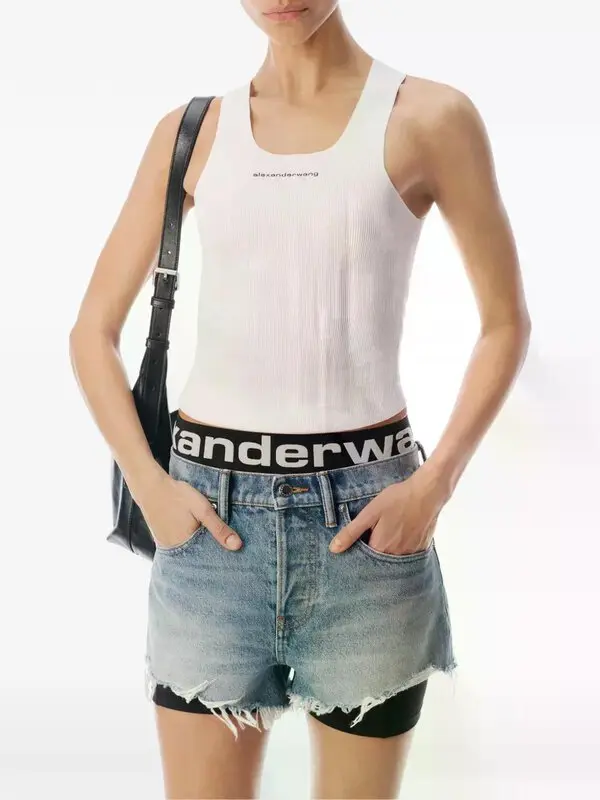 Alexander Wang Layered Logo Denim Bike Shorts
