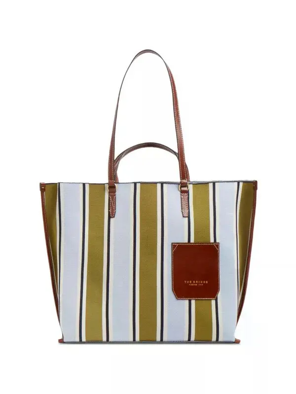 THE BRIDGE Striped Leather-trim Tote Bag