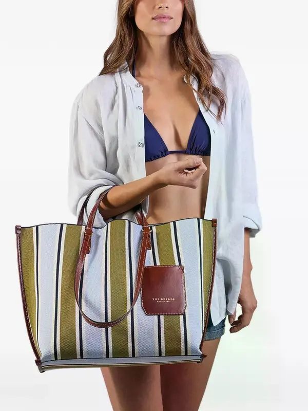 THE BRIDGE Striped Leather-trim Tote Bag