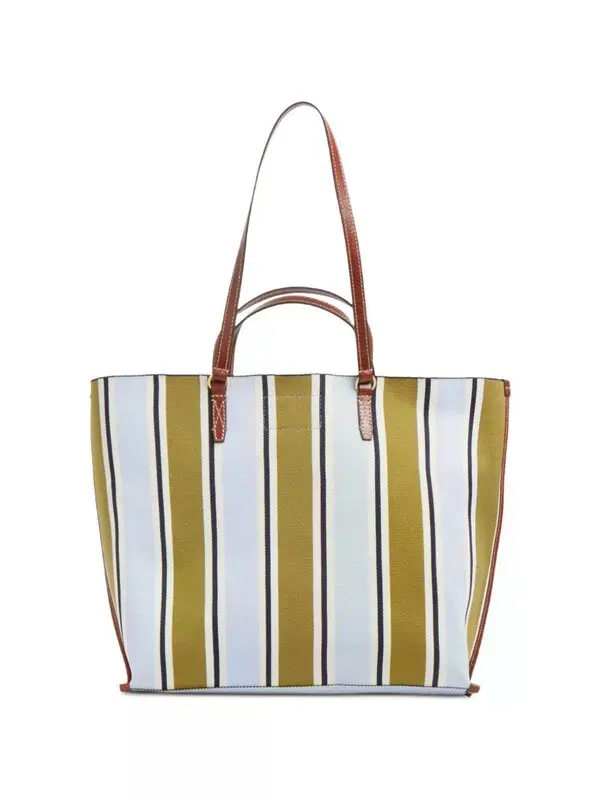 THE BRIDGE Striped Leather-trim Tote Bag