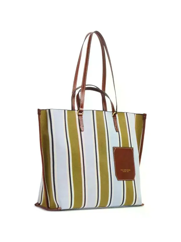 THE BRIDGE Striped Leather-trim Tote Bag