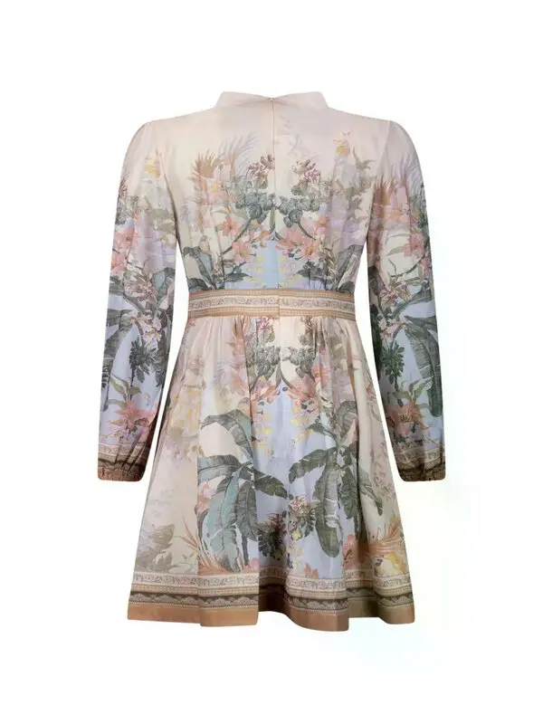 GIOVANNI PARIS Beige Floral Print Button-down Mini Dress