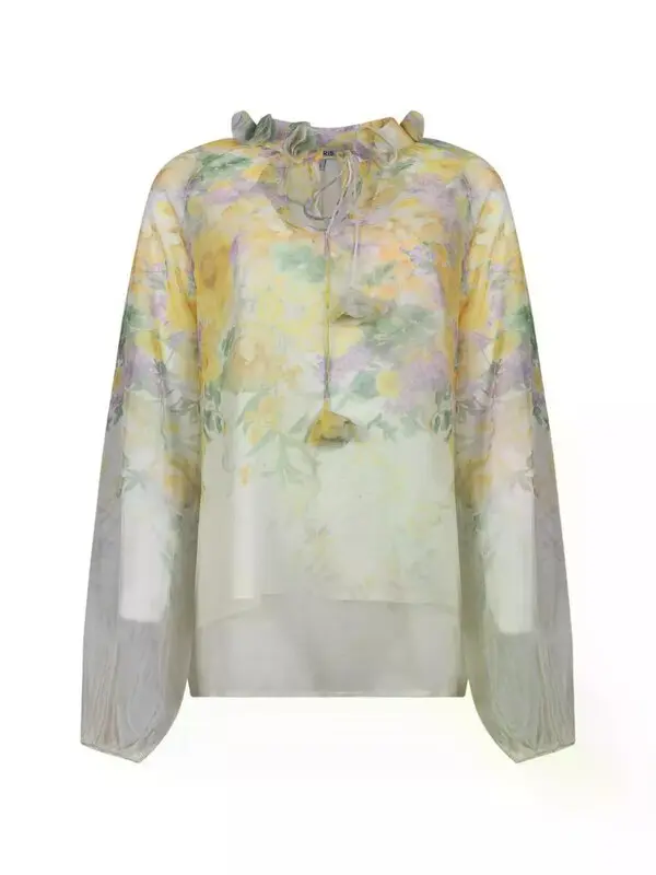 GIOVANNI PARIS Floral Ruffle Blouse - White