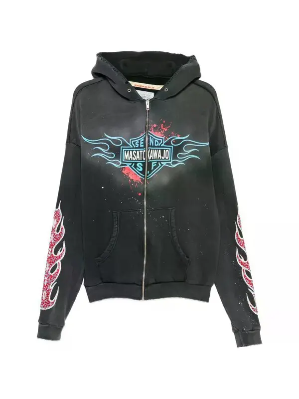 SECND SLF Masato Kawajo Firestorm Zip-up Cotton Hoodie - Black