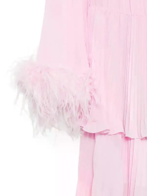 SELF-PORTRAIT Feather-trim Pleated Maxi Dress