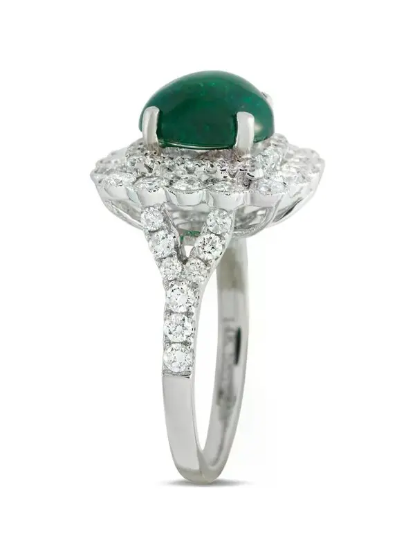 LB EXCLUSIVE Emerald And Diamond Ring In 14k White Gold
