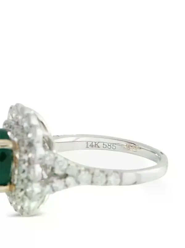 LB EXCLUSIVE Emerald And Diamond Ring In 14k White Gold