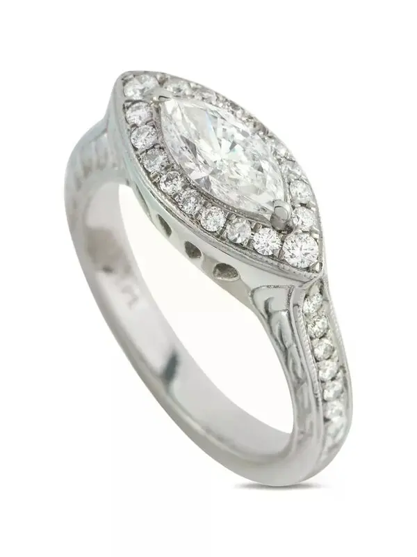 LB EXCLUSIVE 0.30 Ctw Round-cut Diamond Pavé And Halo Ring In 14k White Gold - Silver