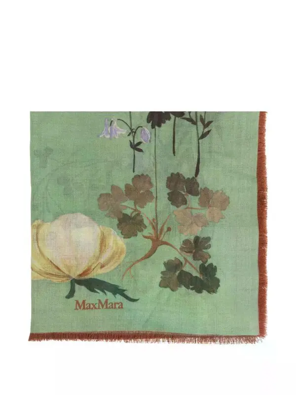 Max Mara Floral-print Frayed Scarf - Green