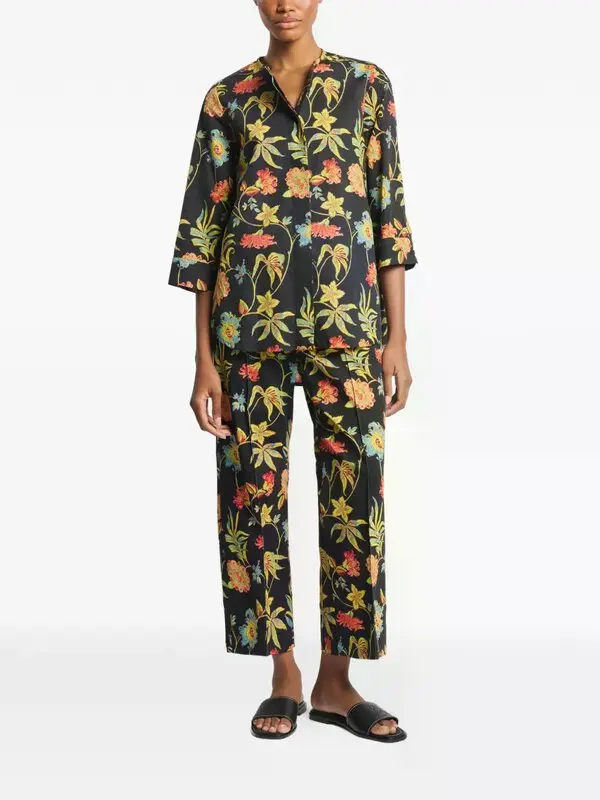 FAY Floral Print Three-quarter Sleeve Shirt - Black