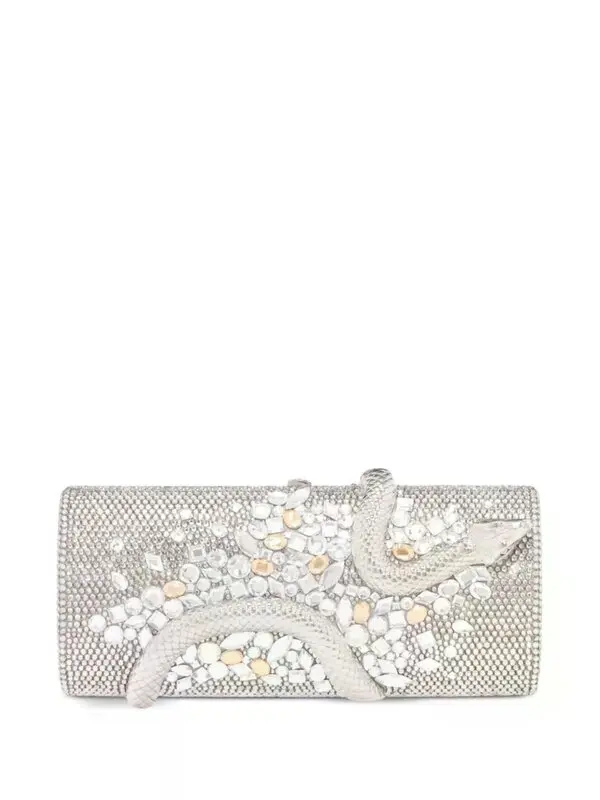 Judith Leiber Spiral Snake Crystal Embellished Clutch Bag - Silver