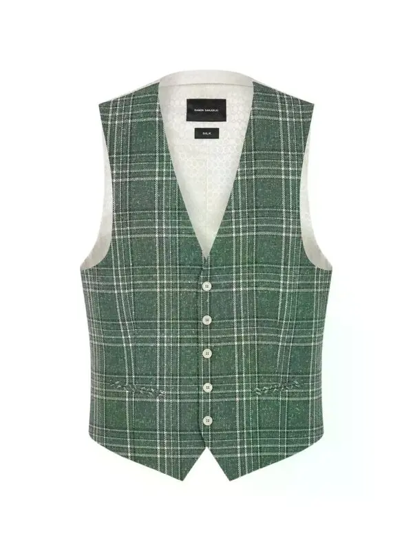 RAMON SANJURJO Check-pattern Silk Waistcoat - Green