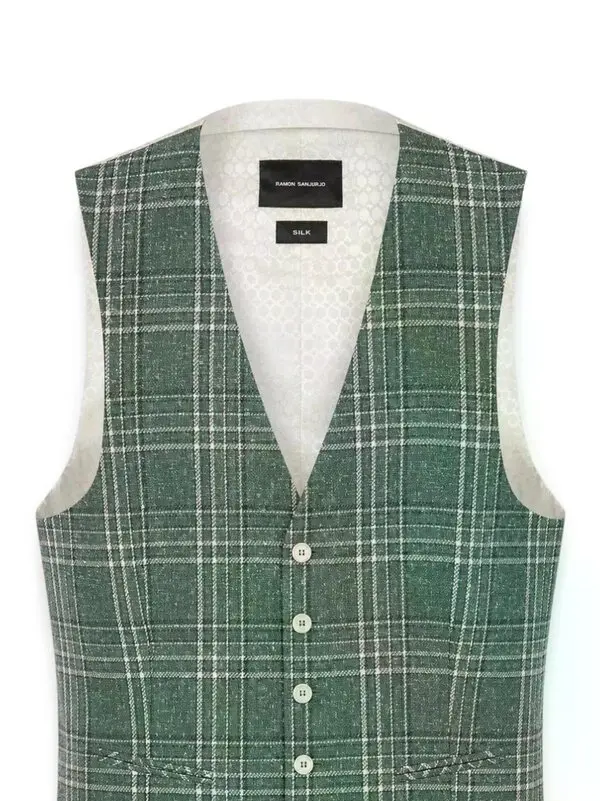 RAMON SANJURJO Check-pattern Silk Waistcoat