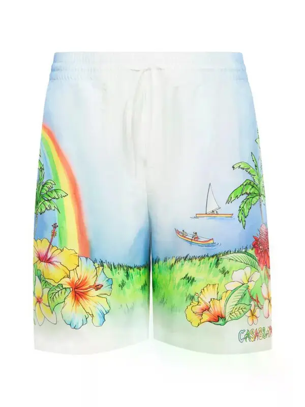 Casablanca Silk Aloha Print Swim Shorts