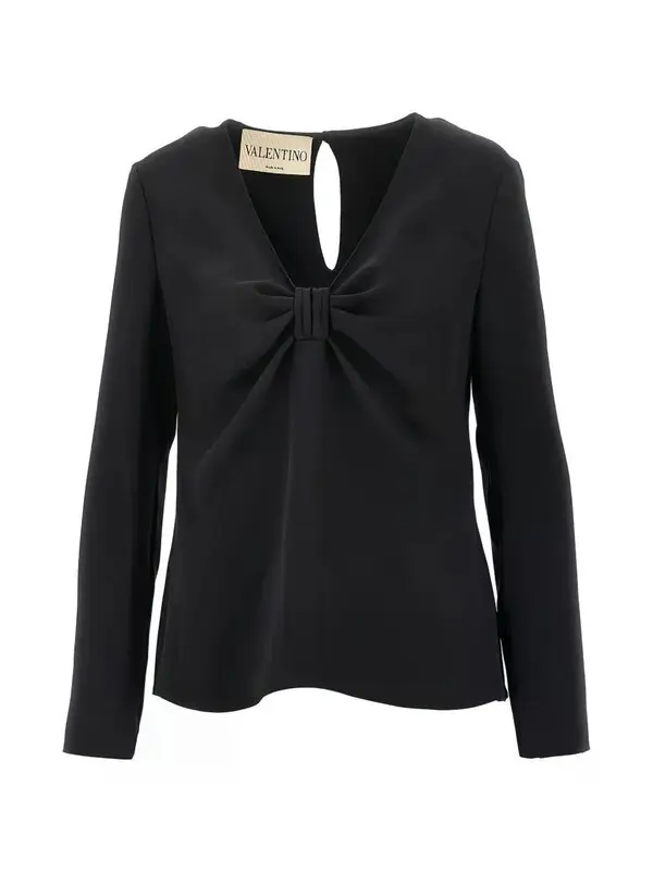 Valentino Garavani Silk Bow Detail Long Sleeve Blouse - Black