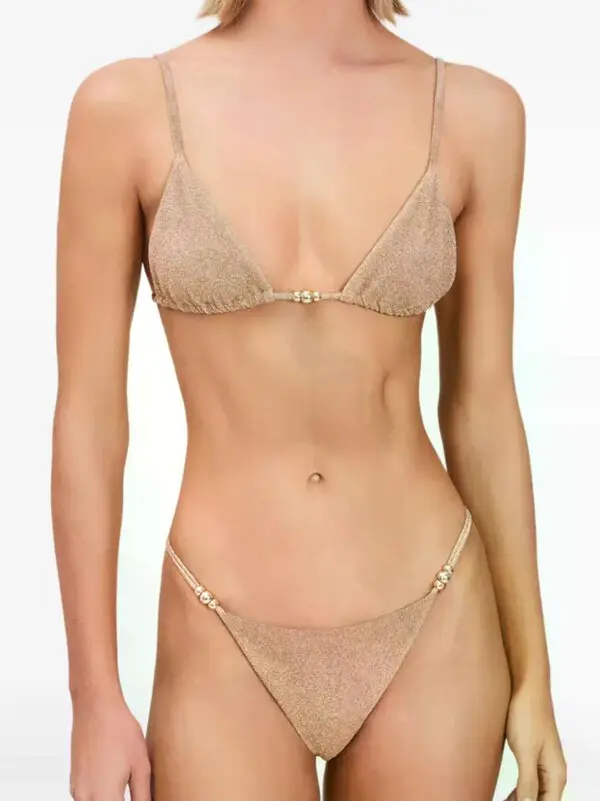 Devon Windsor Devon Shimmer-effect Bead-embellished Bikini - Neutrals