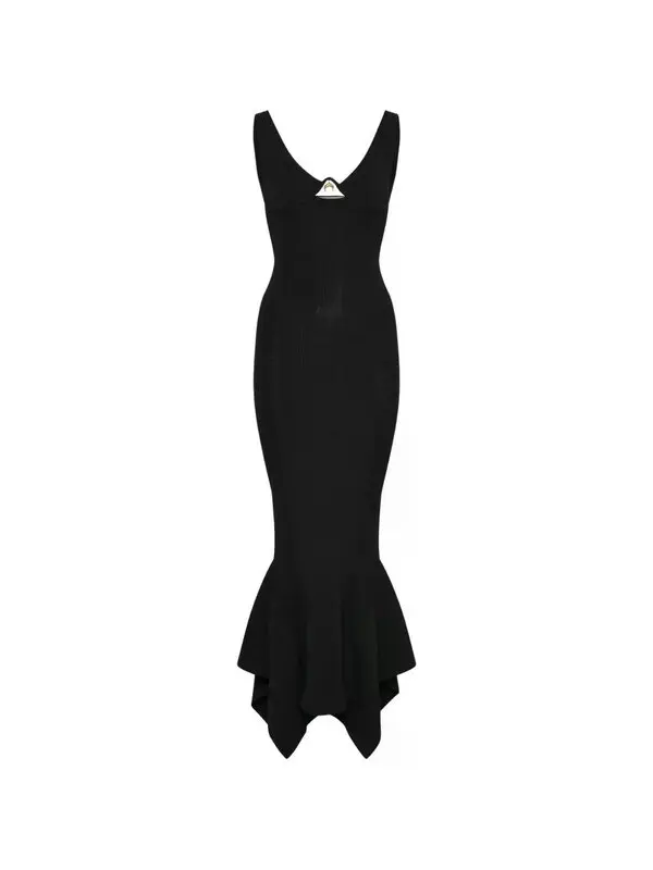 MARINE SERRE Ribbed Knit Maxi Dress - Black