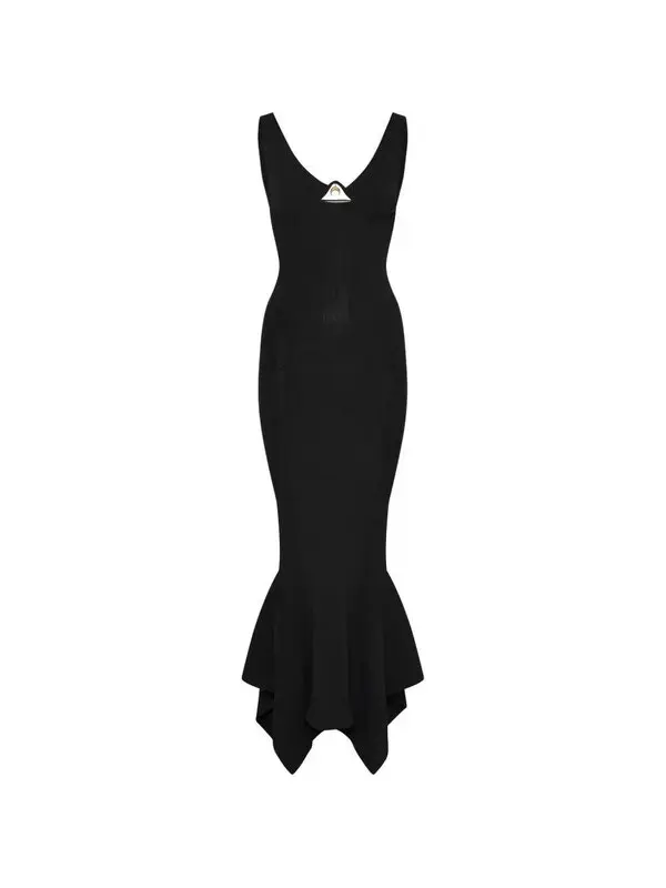 MARINE SERRE Ribbed Knit Maxi Dress With Crescent Moon Detail - Black