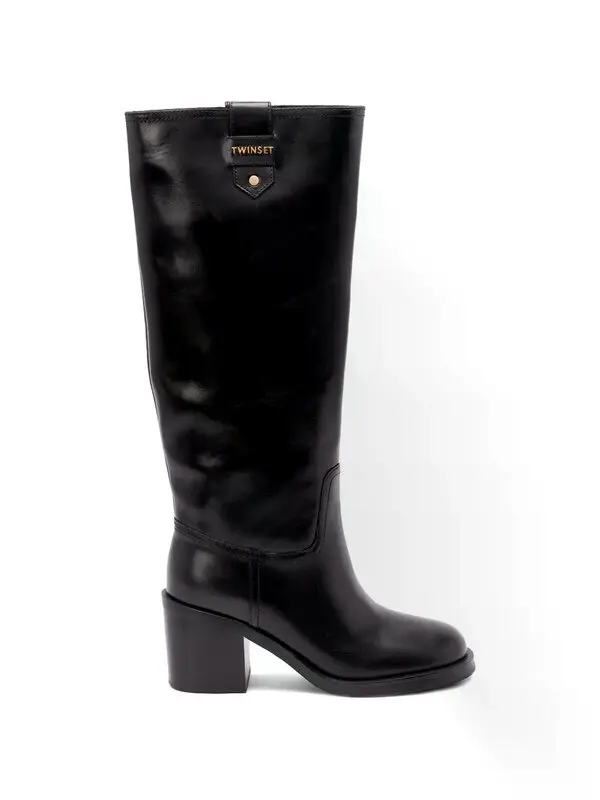 TWINSET Logo Plaque Block Heel Boots - Black