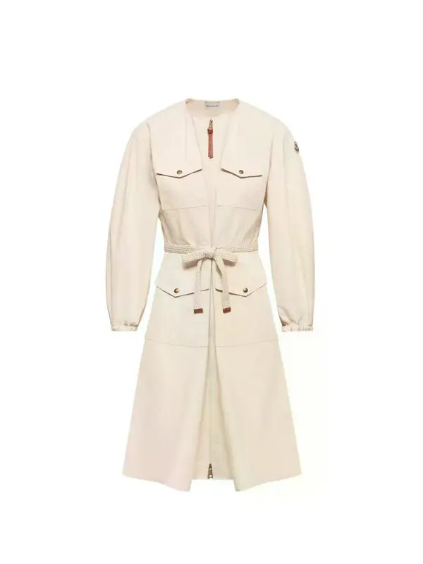 Moncler Logo Patch Poplin Midi Dress - Neutrals