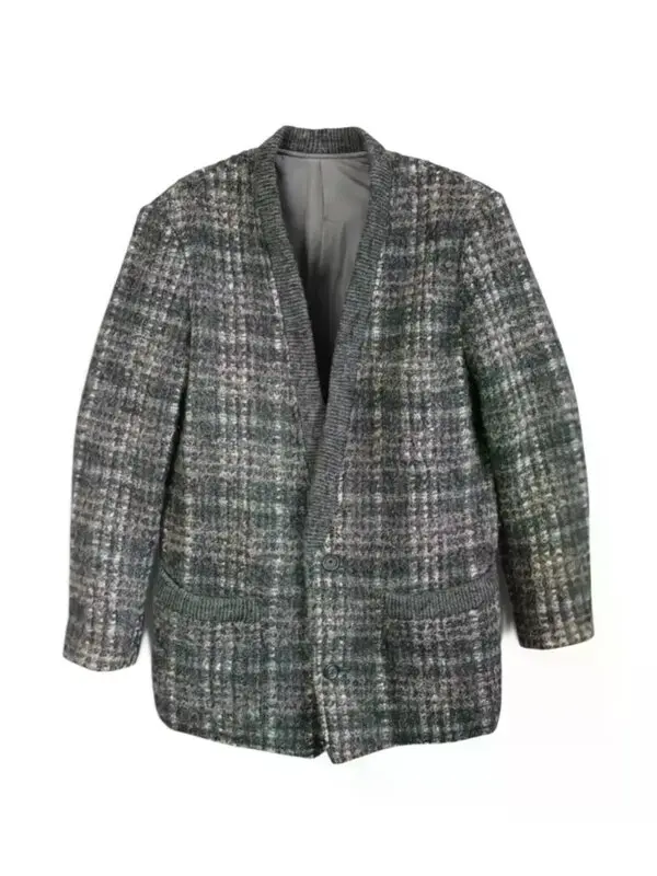 Issey Miyake 1980s Textured Check Blazer Jacket - Grey