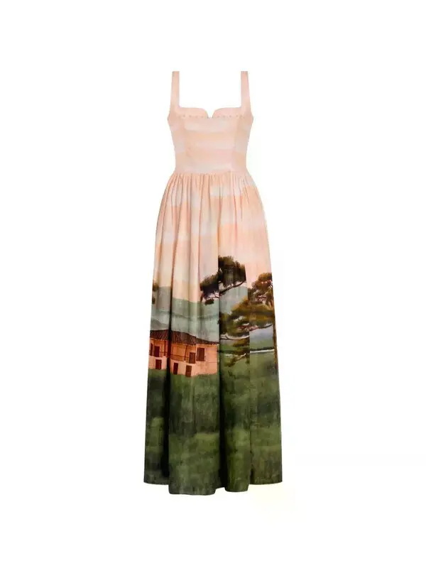 Agua Bendita Jaspe Scenic-print Maxi Dress - Orange