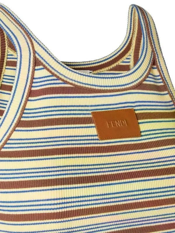 Fendi Striped Logo-patch Ribbed Knit Tank Top - Yellow