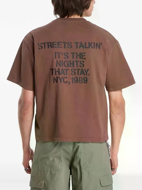KARL KANI Logo-embroidered Slogan-print T-shirt - Brown