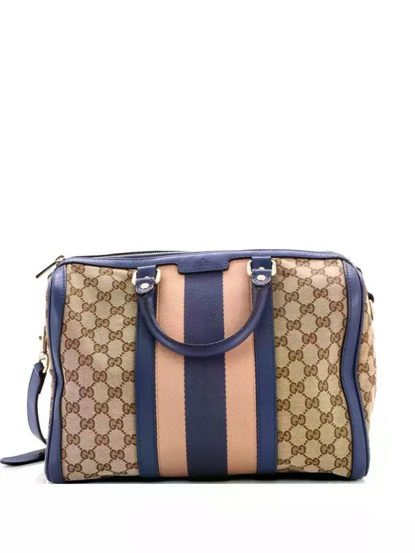 Gucci Vintage Web Boston Bag Gg Canvas Medium Satchel - Blue