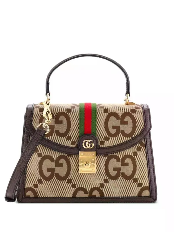 Gucci Ophidia Jumbo Gg Canvas Small Top Handle Bag - Brown