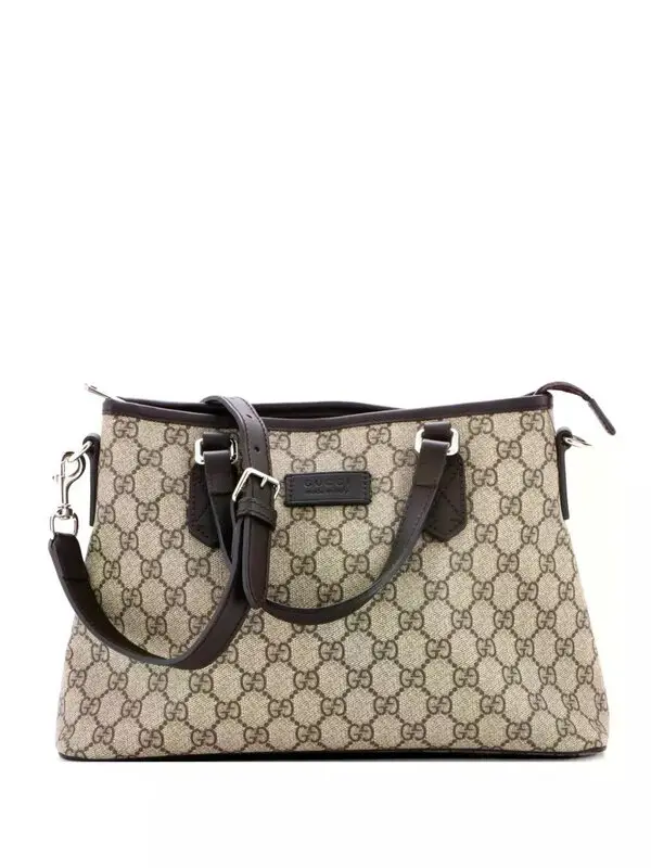 Gucci Convertible Zip Gg Coated Canvas With Leather Small Tote Bag