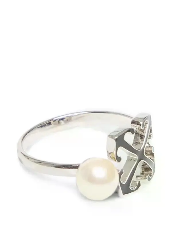 Off-White Signature Arrows Faux Pearl Embellished Open Cuff Ring