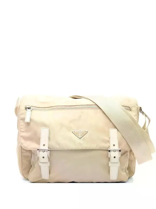 Prada Light Beige Logo Plate Cross Body Bag