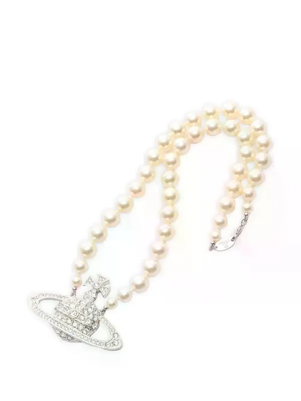 VIVIENNE WESTWOOD Faux Pearl Bas Relief Necklace - Silver