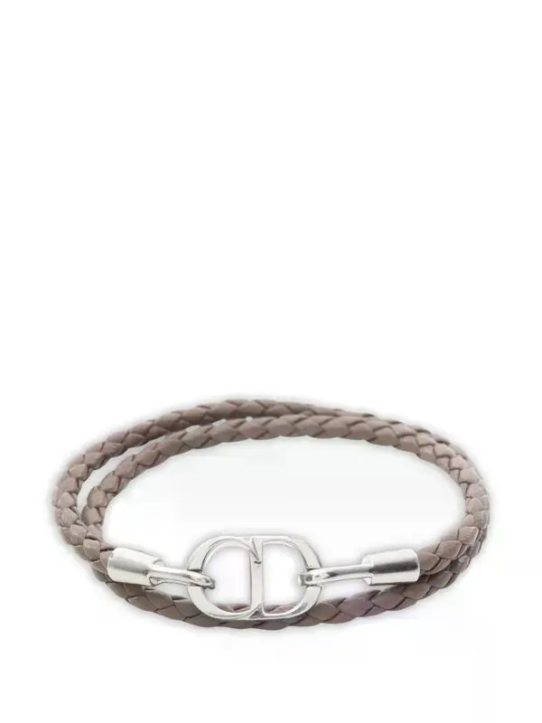 Dior Cd Icon Braided Leather Bracelet - Silver