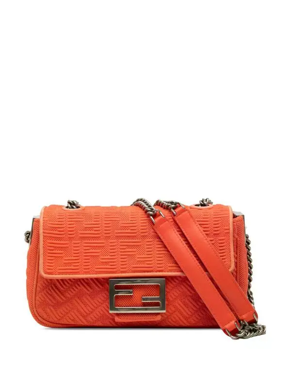 Fendi Zucca Embossed Technical Fabric Baguette Shoulder Bag - Orange