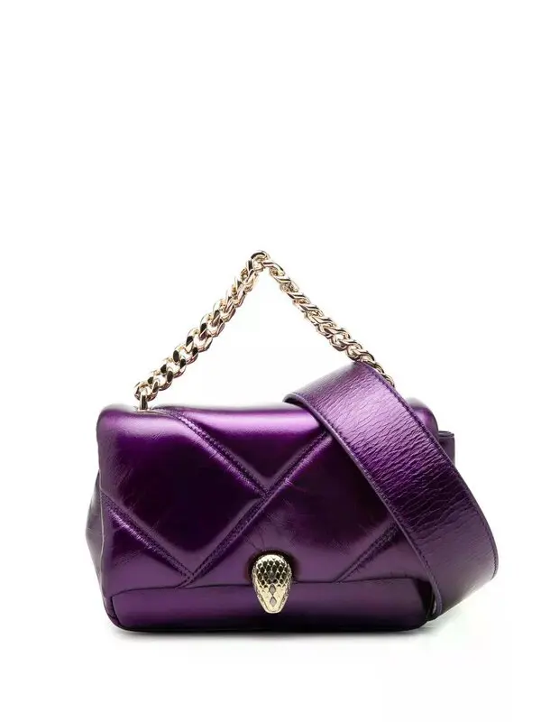 BVLGARI Mini Metallic Leather Maxi Serpenti Cabochon Satchel - Purple