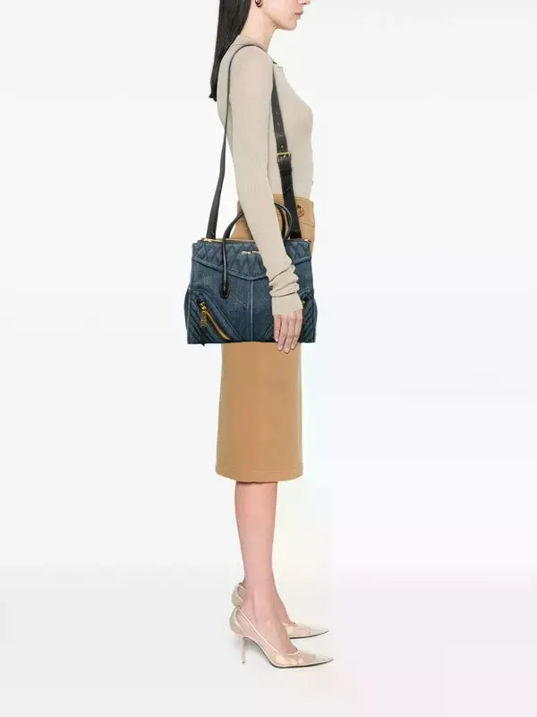 Miu Miu Matelassé Denim Biker Tote Satchel - Black