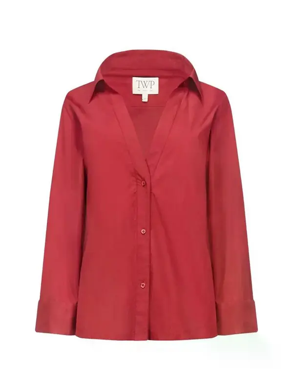 TWP V-neck Spread Collar Shirt - Red