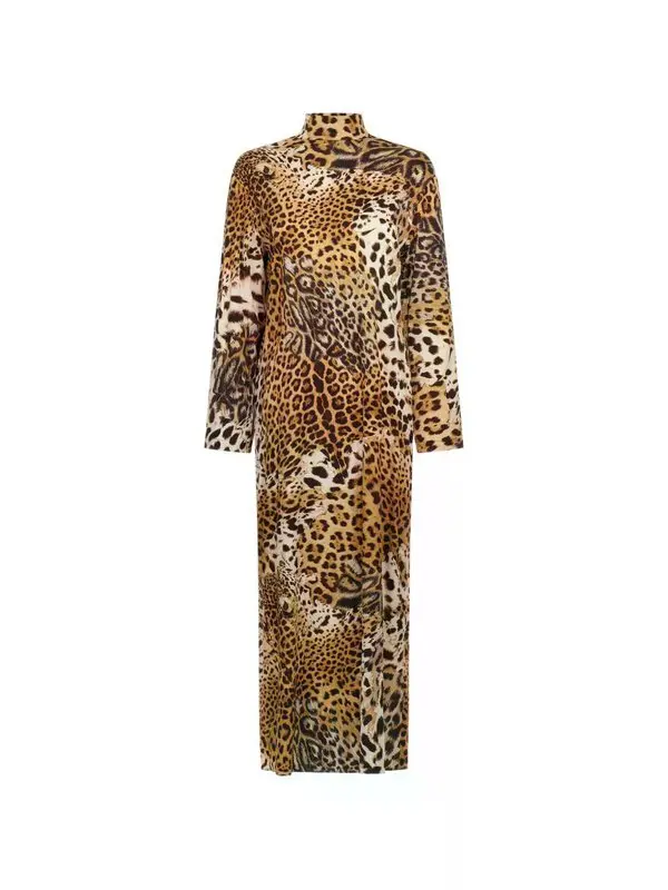 Roberto Cavalli Leopard-print High-neck Dress - Neutrals