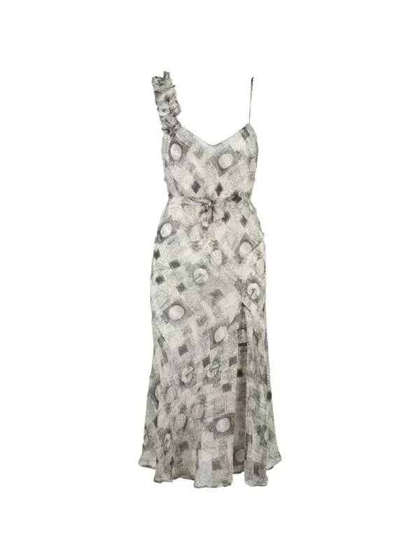 Dries Van Noten Sleeveless V-neck Dress With Ruffled Straps - White